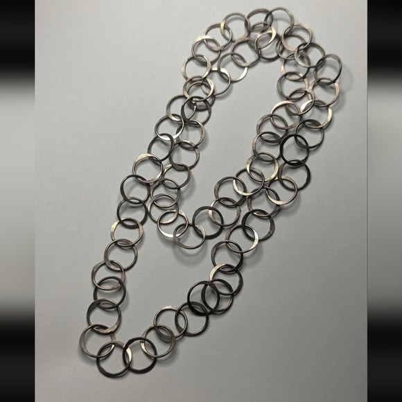 Jewelry | Vintage Silver Tone Flattened Circular Hoop Large Link Chain ...